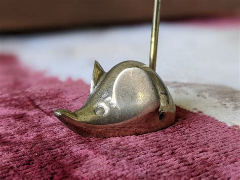 1960s Cast Solid Brass Mouse Note Message Receipt Holder Vintage