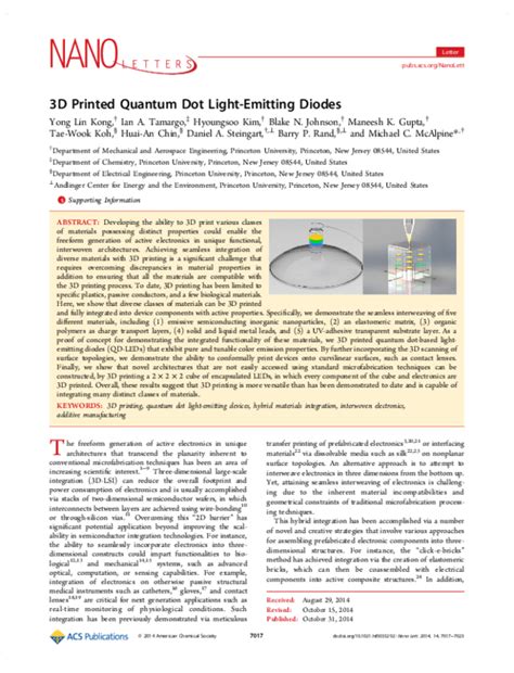 Pdf 3d Printed Quantum Dot Light Emitting Diodes