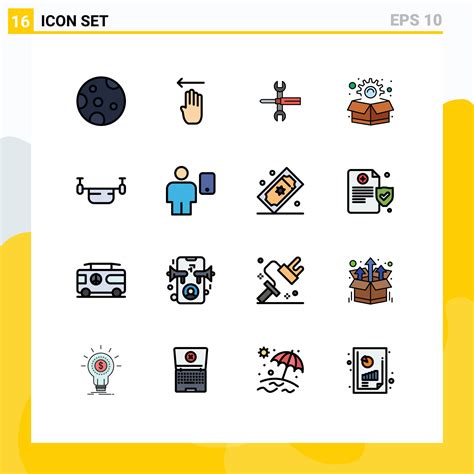 Pictogram Set Of 16 Simple Flat Color Filled Lines Of Drone Box Controls Package Wrench Editable