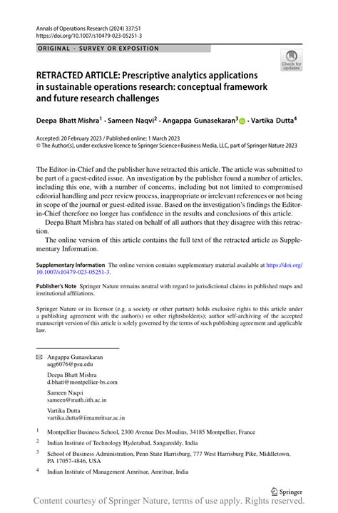 prescriptive analytics applications in sustainable operations research conceptual framework and