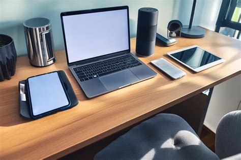 Modern Desk Setup With Tech Devices Premium AI Generated Image