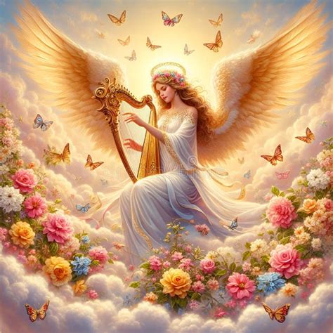 Celestial Melody Angels With Wings In A Garden Of Flowers And