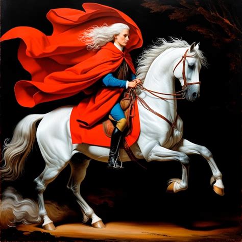 A Painting Of A Man On A Horse With A Red Cape On It Premium Ai
