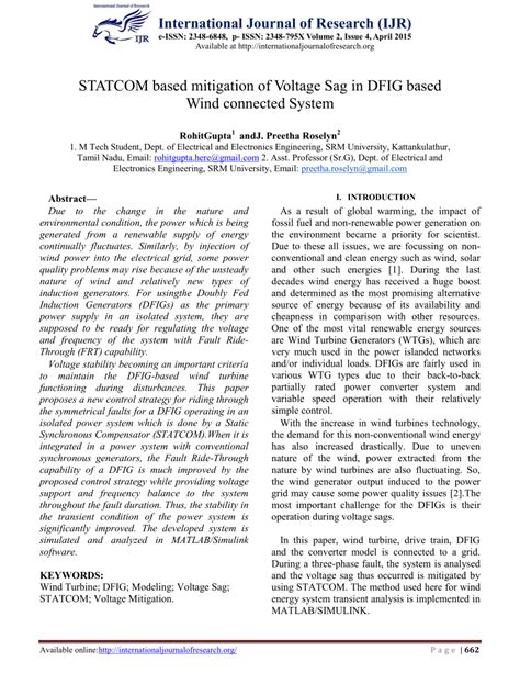 Pdf Statcom Based Mitigation Of Voltage Sag In Dfig Based Wind Connected System