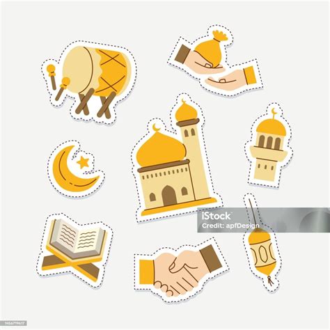 Set Patch Lucu Islami Terisolasi Pada Latar Belakang Putih Ilustrasi