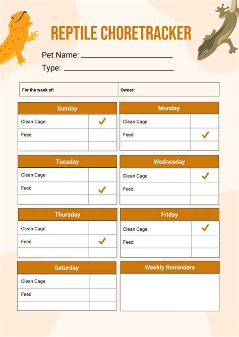 Reptile Chore Chart In Illustrator Pdf Download