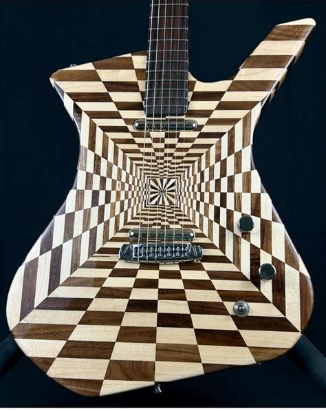Wooden Electric Guitar With Checkerboard Design