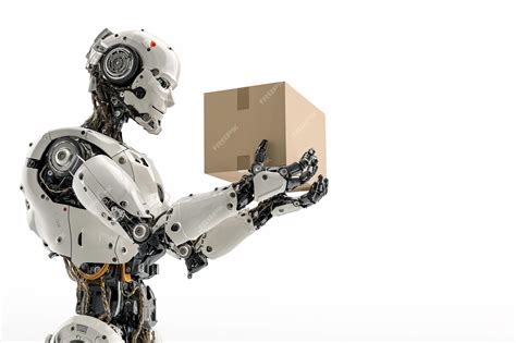Premium Photo White Robot Holding Box On Isolate White Background For