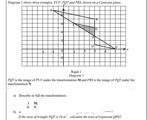 Solved Diagram 1 Shows Three Triangles Puv Pqt And Prs Drawn On A Cartesian Plane Rajah 1