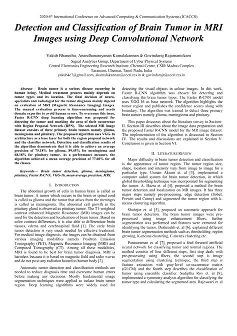 PDF Detection And Classification Of Brain Tumor In MRI Images Using Deep Convolutional Network
