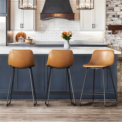 Dycanpo 24 Bar Stools Set Of 3 With Back Faux Leather For Home