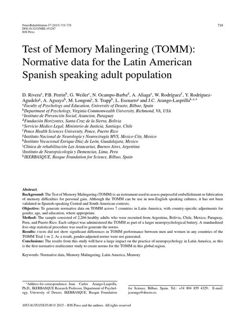 Tomm Adult Normative Data Pdf Errors And Residuals Regression Analysis