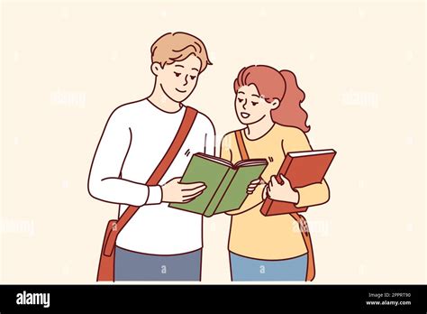 Happy Students With Textbooks Before Class Stock Vector Image And Art Alamy
