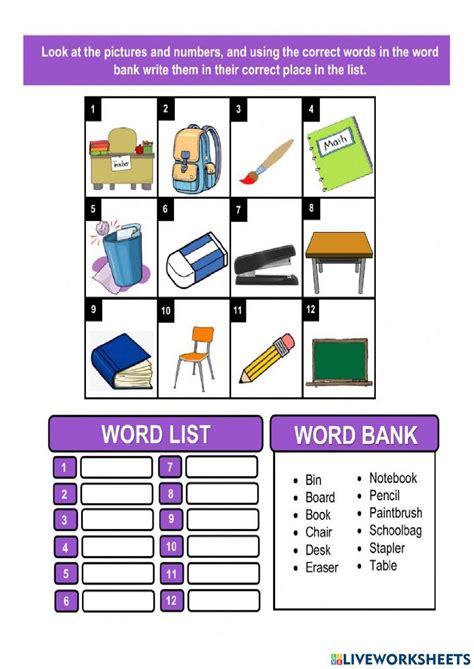 Classroom Object Free Interactive Worksheets 3903557