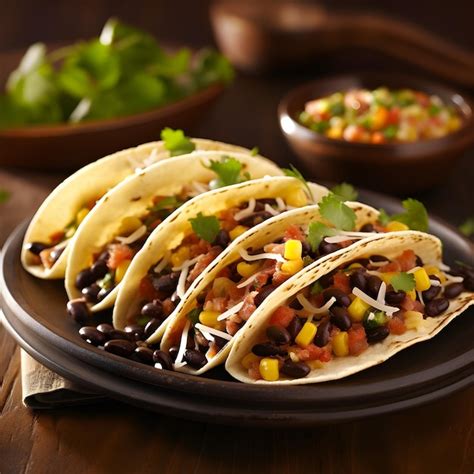 Tacos Mexicanos Com Feijão Preto Salsa De Milho E Coentro Ai Generative