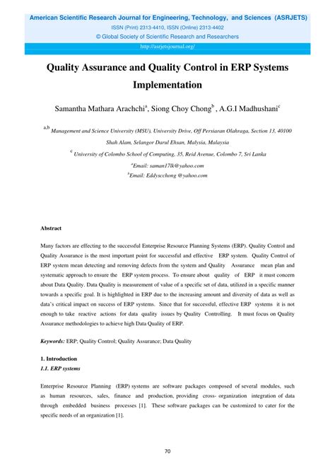 Pdf Quality Assurance And Quality Control In Erp Systems Implementation