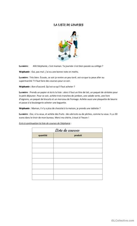 La Liste De Courses Français Fle Fiches Pedagogiques Pdf And Doc
