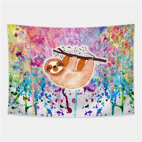 Watercolor Sloth Rainbow Paint Sloth Tapestry Teepublic