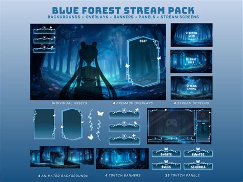 Cozy Twitch Overlay Blue Stream Package Animated Vtuber Background