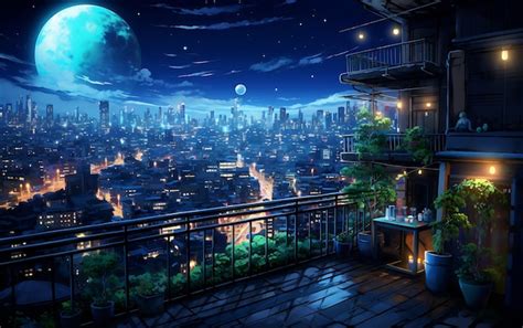 Premium Photo Aesthetic Lunar Punk A City From The Open Balcony