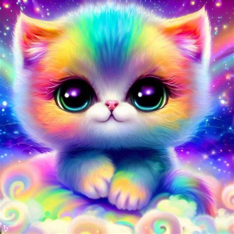 Cute Kitten Sublimation Rainbow Cat Portrait Cat  Colorful Kitten