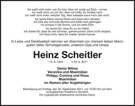 Traueranzeigen Von Heinz Scheitler Trauernnde