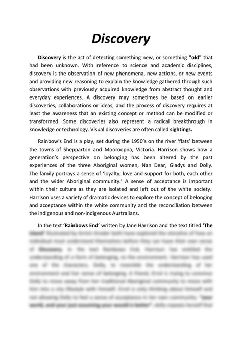 Discovery Essay English Standard Year 11 Hsc Thinkswap