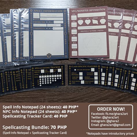 Spellnpc Info Notepads Spellcasting Tracking Card For Sale Rdndph