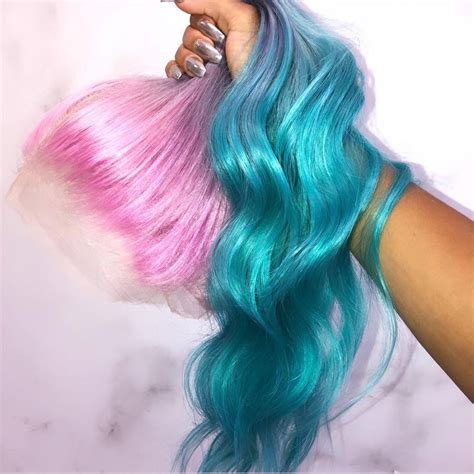 Peruvian Hair Pink Blue Ombre Color Fashion Lace Front Wig Prosp Hair