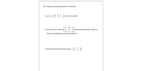 Solved Svd ﻿singular Value Decomposition Homeworklet