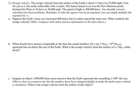 Solved 2 Escape Velocity The Escape Velocity From The