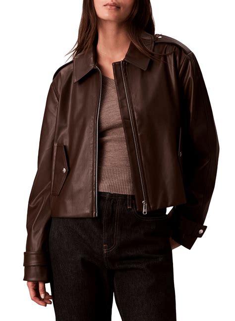 Veste Courte En Similicuir Marron Calvin Klein Femme