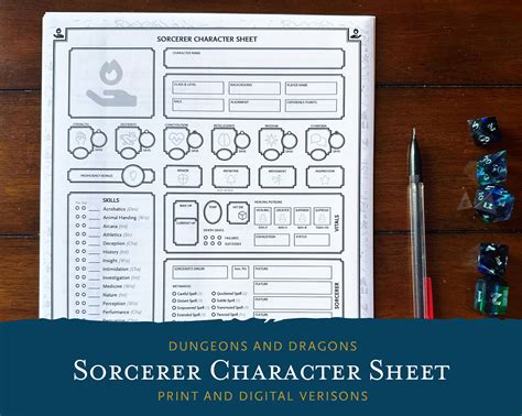 Sorcerer Dandd Character Sheet Dnd 5e Character And Notes Sheets