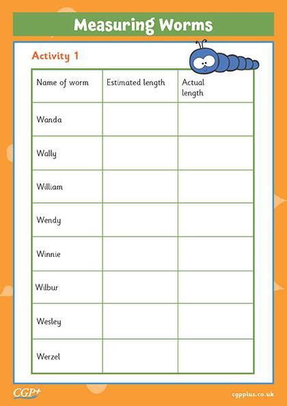 Measuring Worms — Length Year 2 Cgp Plus Worksheets Library