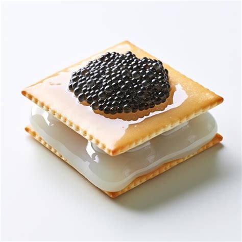Premium Photo There Is A Small Square Cracker With A Black Cavia On Top Generative Ai