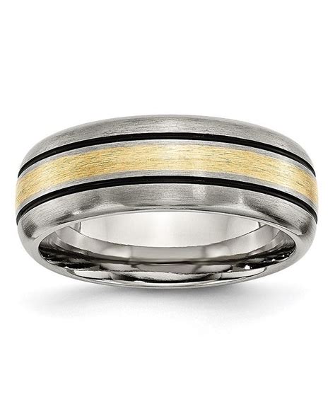 Chisel Titanium Antiqued And Brushed 14k Gold Inlay Grooved Band Ring