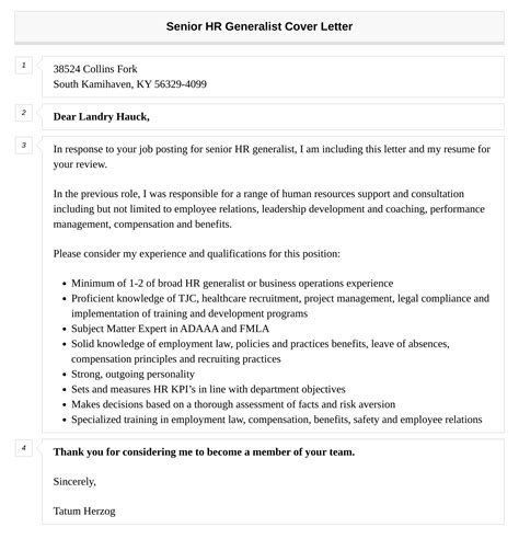 Senior Hr Generalist Cover Letter Velvet Jobs
