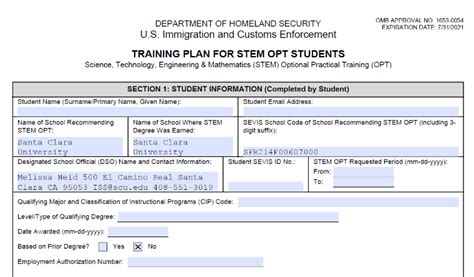 Stem Opt Training Plan Form I 983 Global Engagement Santa Clara