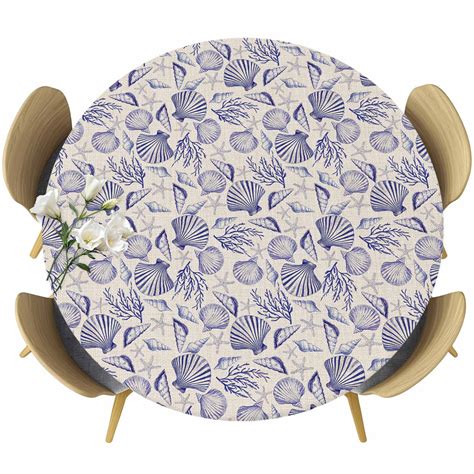 Coastal Shells Round Tablecloth 36 44 Inch Round Fitted Table Cloth