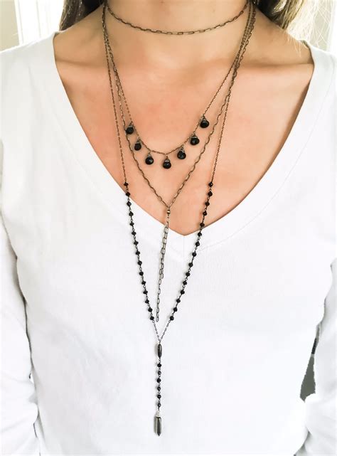 Black Rosary Necklace Long Y Necklace Black Spinel Oxidized