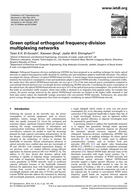 Pdf Green Optical Orthogonal Frequency Division Multiplexing Networks