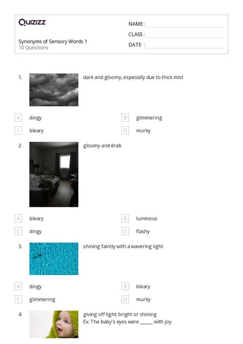 50 Sensory Words Worksheets For 6th Class On Quizizz Free And Printable