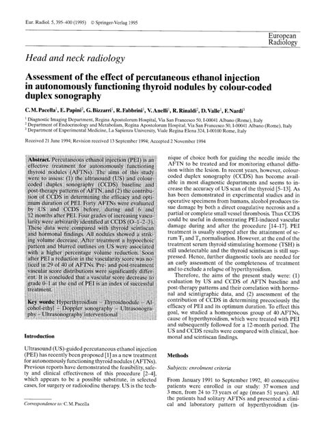 Pdf Assessment Of The Effect Of Percutaneous Ethanol Injection In