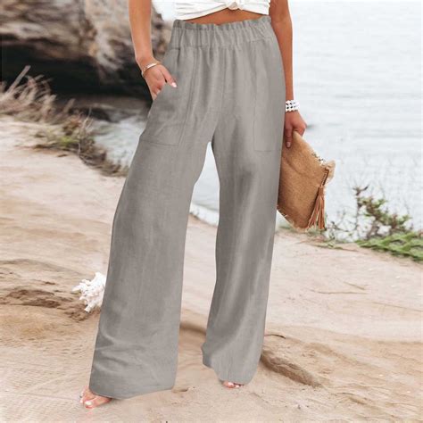 Yuwull Womens Pants Flowy Pants Casual Loose Wide Leg Linen Pants For