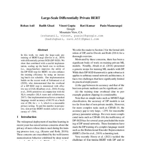Large Scale Differentially Private Bert Acl Anthology
