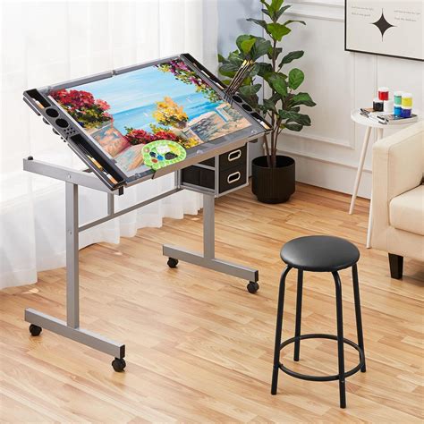Yaheetech Glass Drafting Table At Christina Button Blog