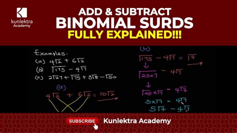 Learn To Add And Subtract Binomial Surds Addition And Subtraction