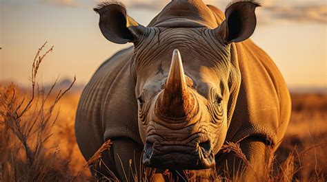 Rhinoceros Stands Proudly In Its Natural Habitat At Dusk Ai Generated
