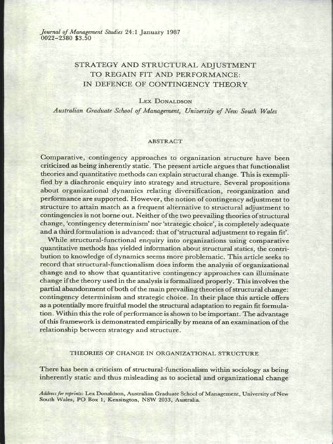 1987 Strategy And Structural Adjustment To Regain Fit And Performance