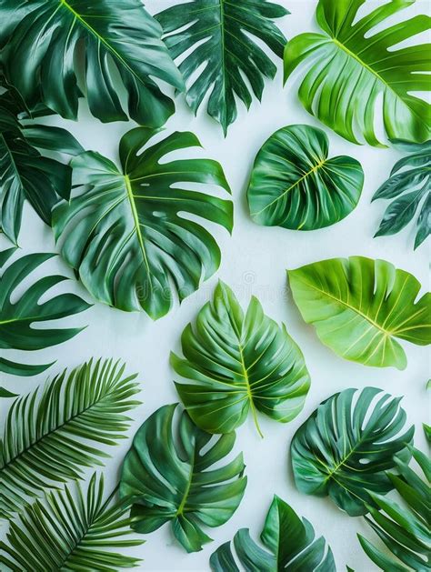 Vibrant Arrangement Of Various Tropical Leaves On A Light Background